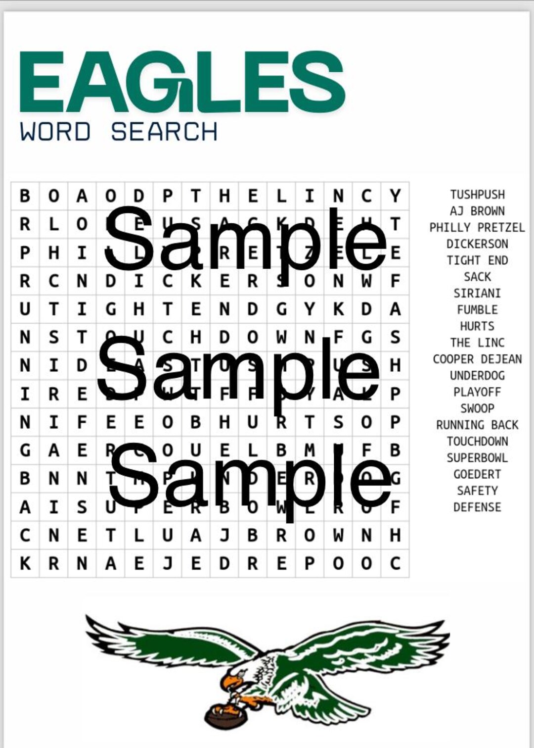Philadelphia Eagles Word Search - Etsy