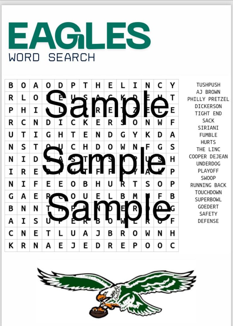 Philadelphia Eagles Word Search - Etsy