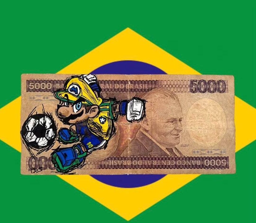 Mario Bros Drawing on a 5000 Cruzeiros Banknote From Brazil - Etsy