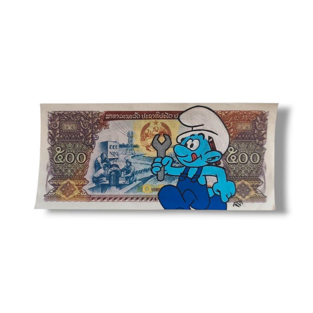 Laos 200 Kip Banknote Art – Handyman Smurf Pop Culture – Laos 200 Kip ...