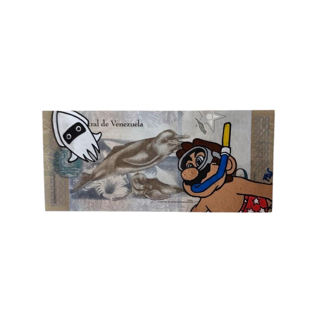 Super Mario Drawing on a 500 Bolivares Banknote From Venezuela - Etsy
