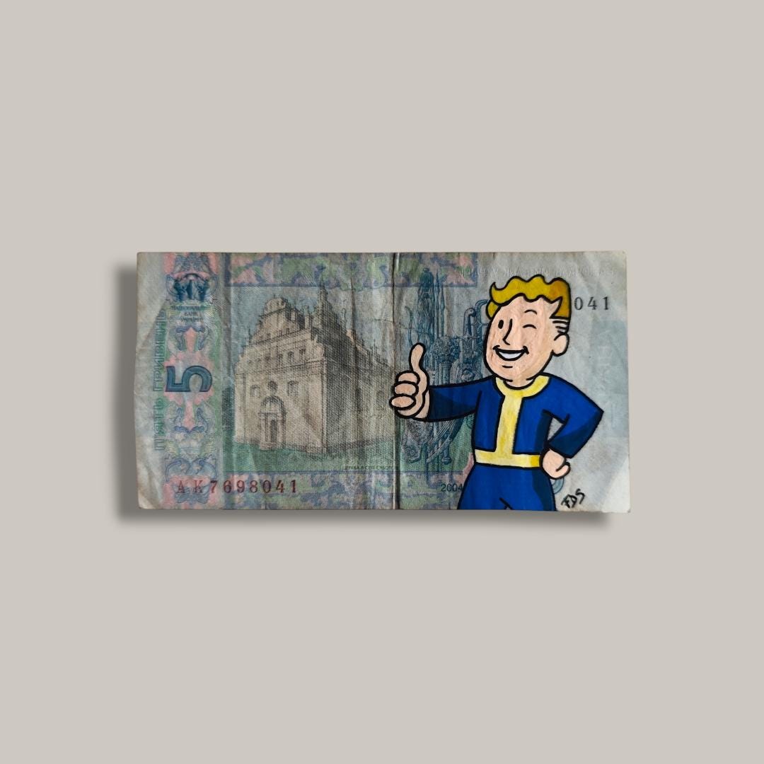 Artistic Ukrainian Banknote – Vault Boy Fallout Hand-painted on ...