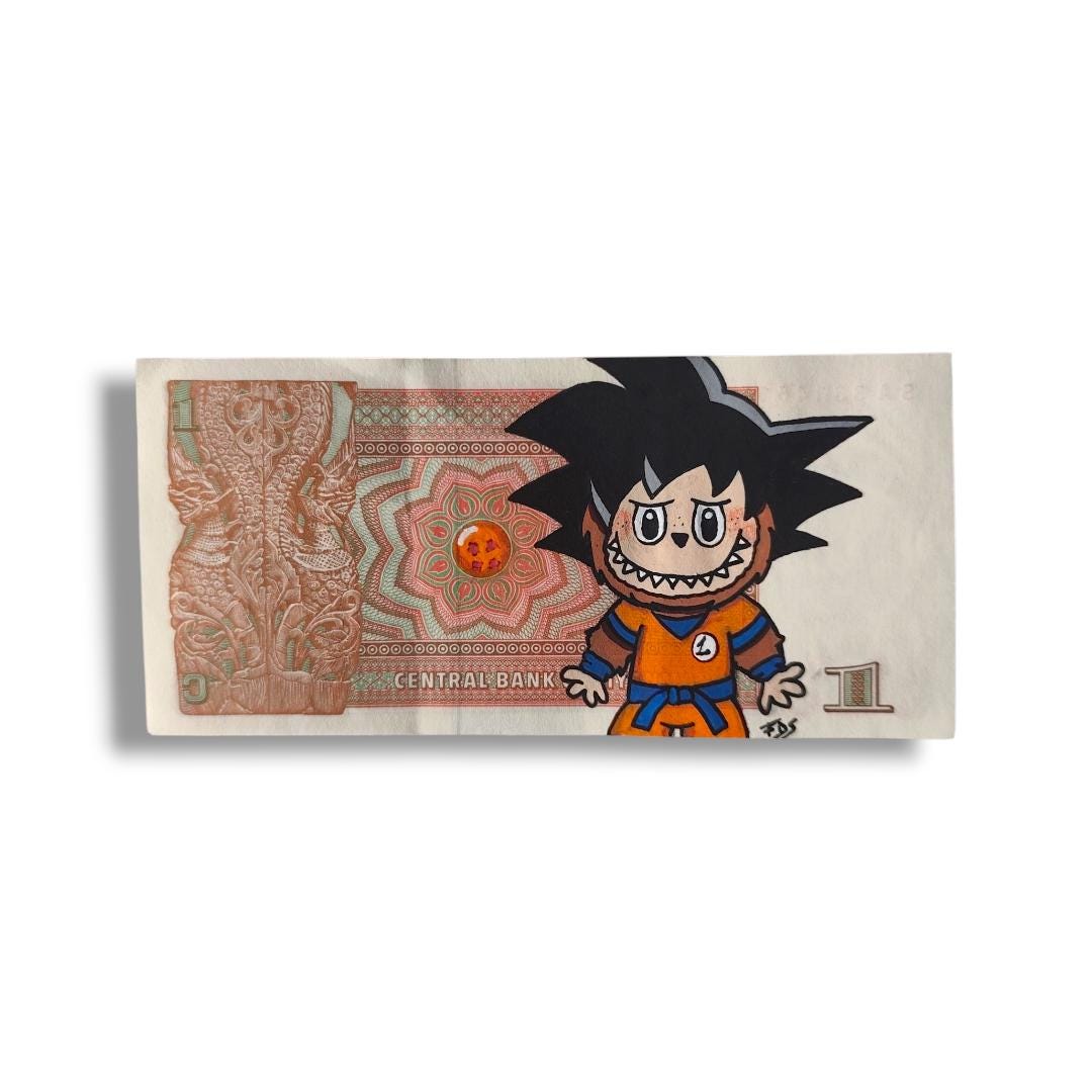 Hand-painted Burmese Banknote – Labubu Goku Fusion / Billet Birman ...