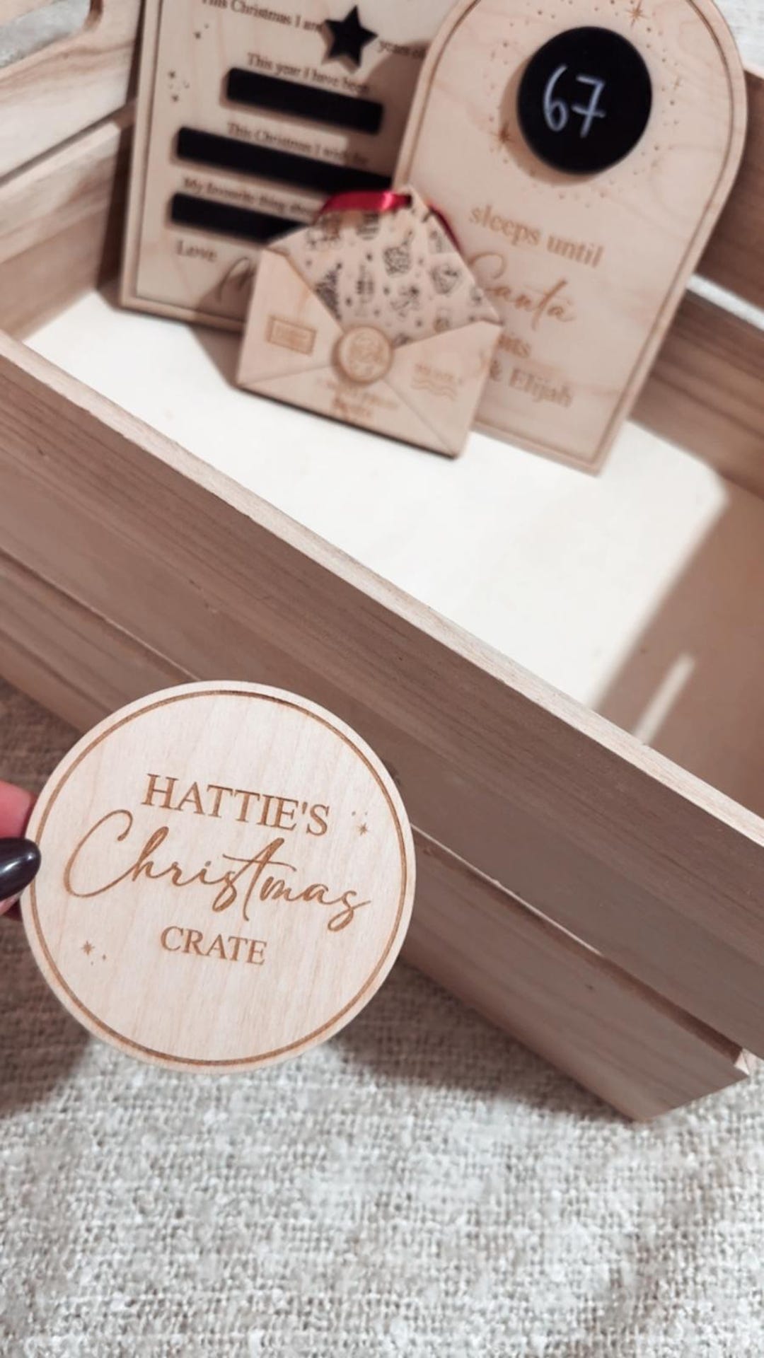 Personalized Christmas Crate Disc, Engraved Wood Name Tag - Etsy