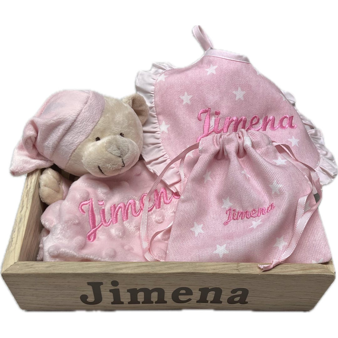 Personalized Baby Gift Box – Teddy Bear Dou Dou, Bib & Drawstring Bag ...