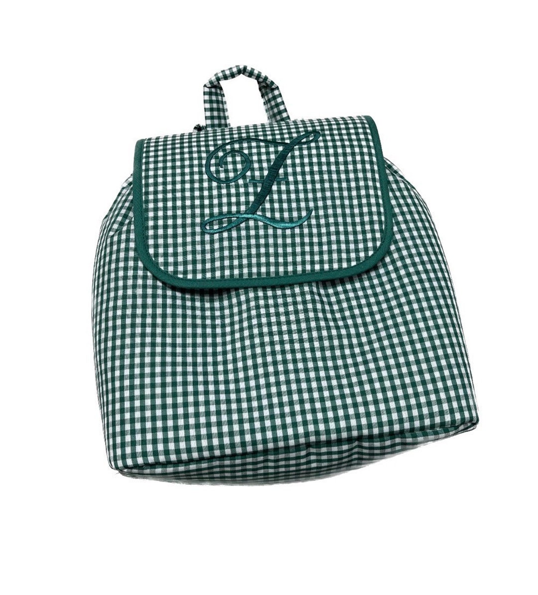 Custom Embroidered Kids Backpack, Back to School Bag, Green Gingham ...