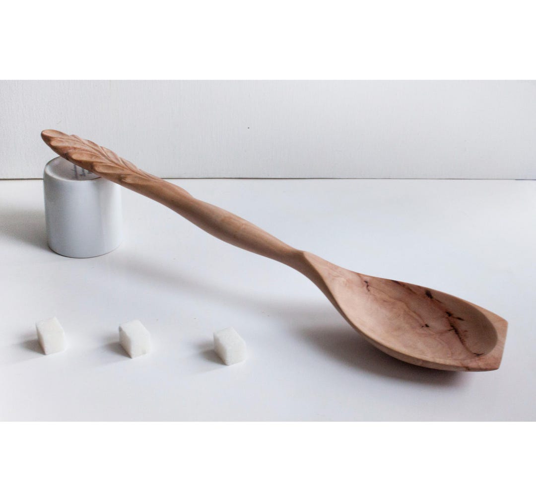 Wooden Spoon With Corner / Long Handle / Handmade/ Pear Wood/ Culinary ...