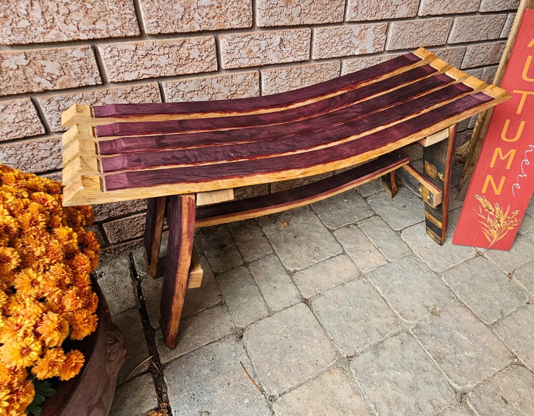 Wine Barrel Stave Bench - Entry Way - Garden Bench - Etsy