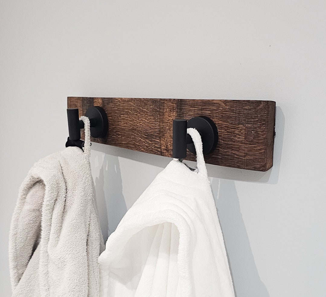 Double Towel Robe Rack - Made From Wine Barrel Stave Brushed With ...