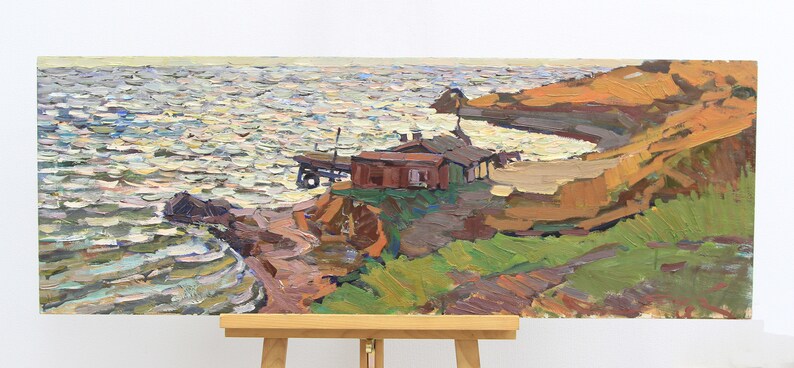 Original Oil Painting Seascape Seashore Pier Ukrainian Artist Vladimir ...