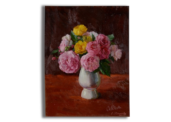 Floral Still Life Roses on the Table Oil Painting Living - Etsy