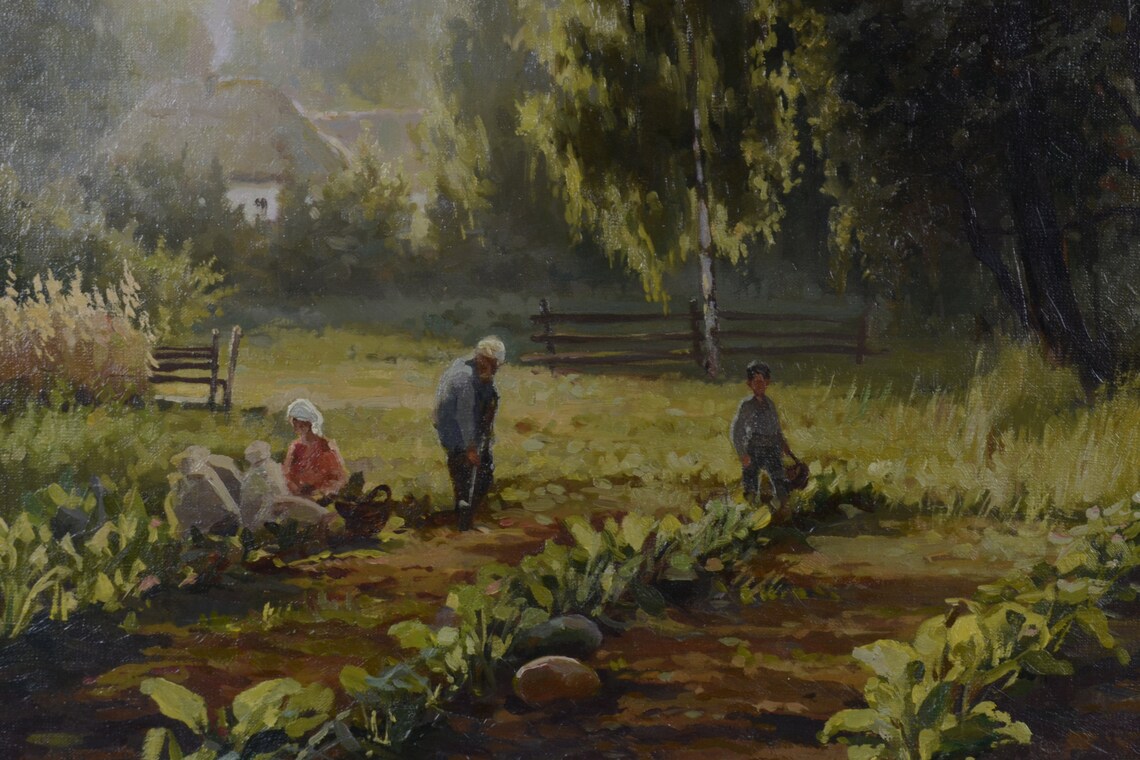 Genre Painting Painting With People Rural Landscape Meadow - Etsy