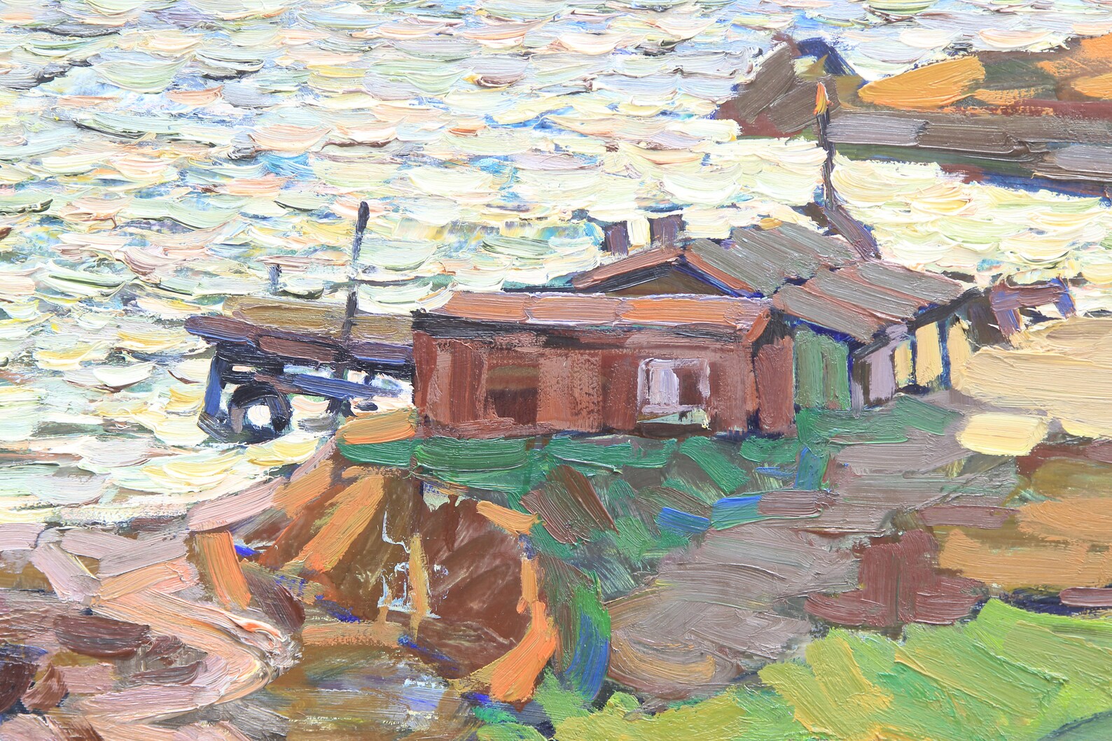 Original Oil Painting Seascape Seashore Pier Ukrainian Artist Vladimir ...