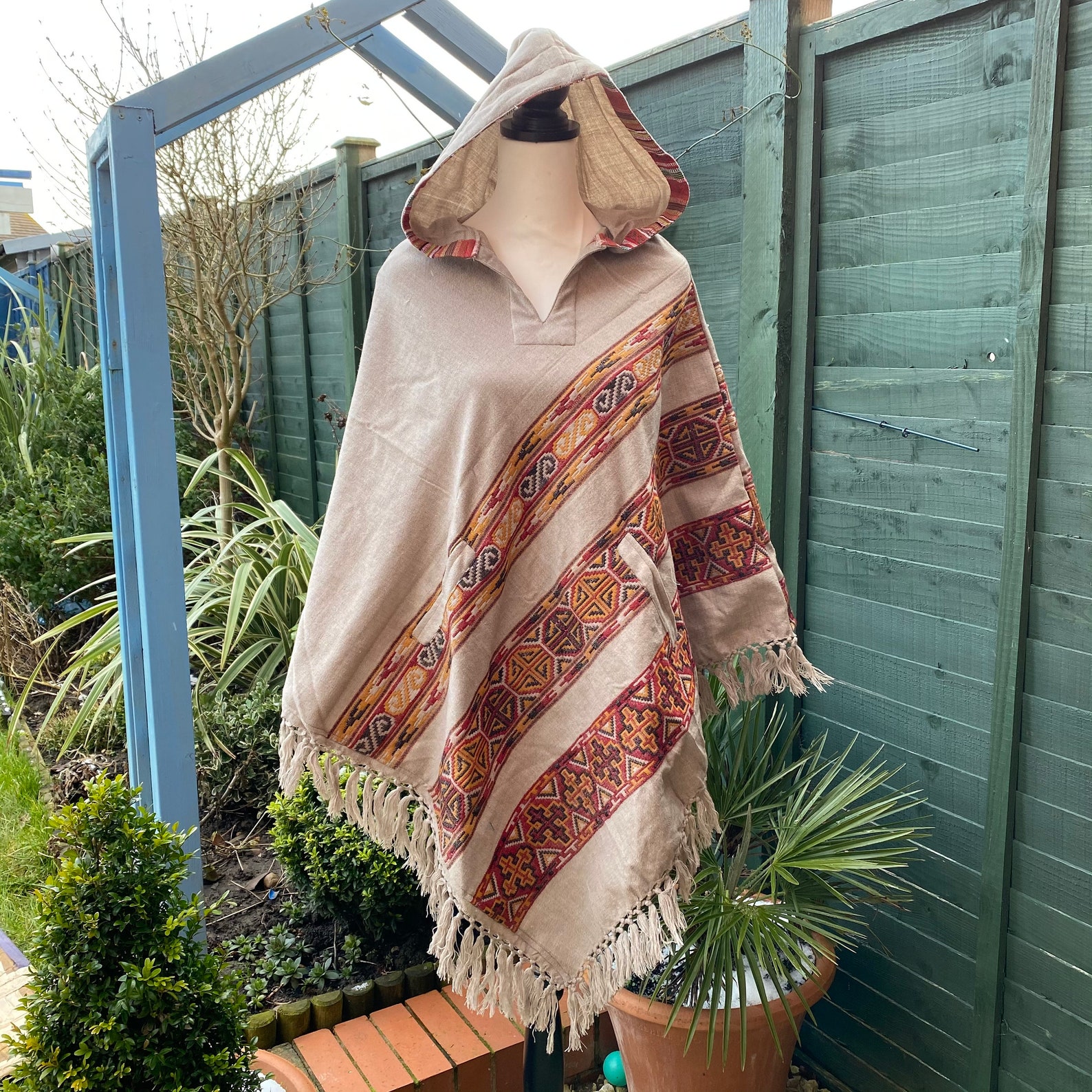 Boho Hooded Wool Poncho Wrap | Etsy