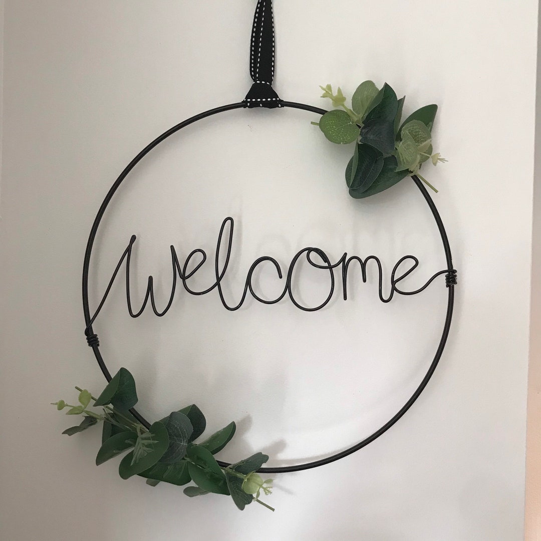 Personalised Wire Wreath, Welcome Sign, Wire Words, Door Wreath, Hello ...