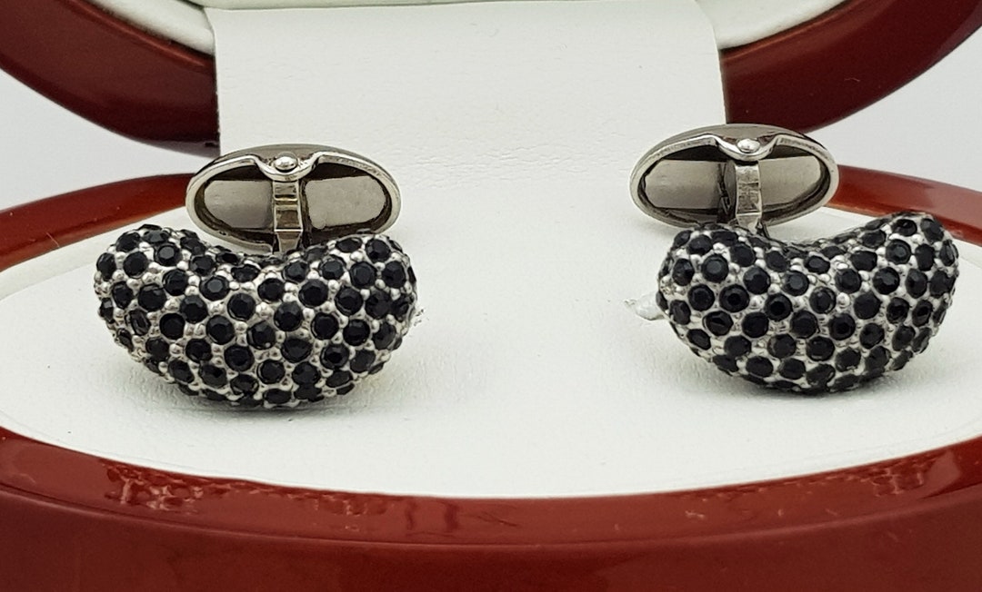 Vintage Austrian Crystal Studded Coffee Bean Cufflinks, Men's Cuff ...