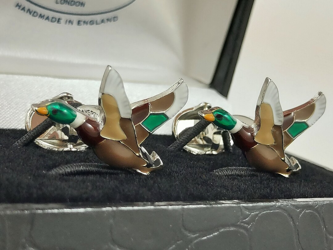 Vintage Hand painted Enamel Mallard cufflinks, Men's Enamel Duck ...