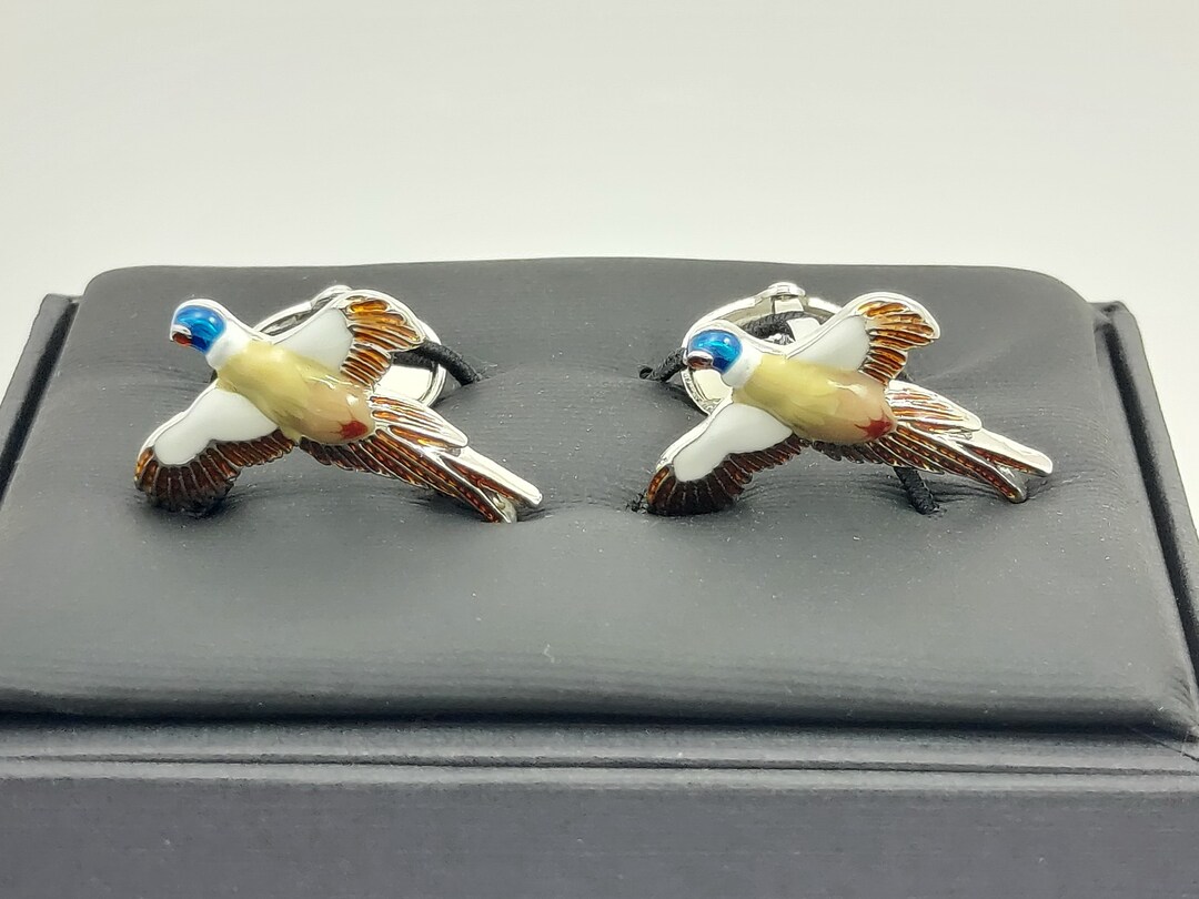 Hand Painted Vintage Enamel Pheasant Cufflinks, Beautifully Hand Made ...