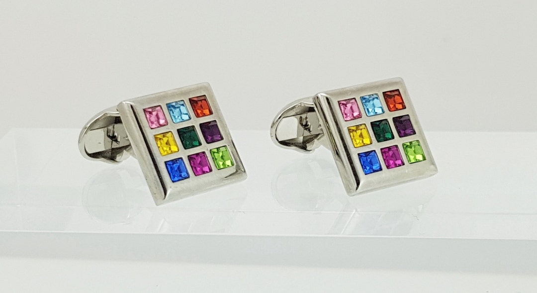 Customizable Square Rainbow Crystal Cufflinks for Men - Colorful ...