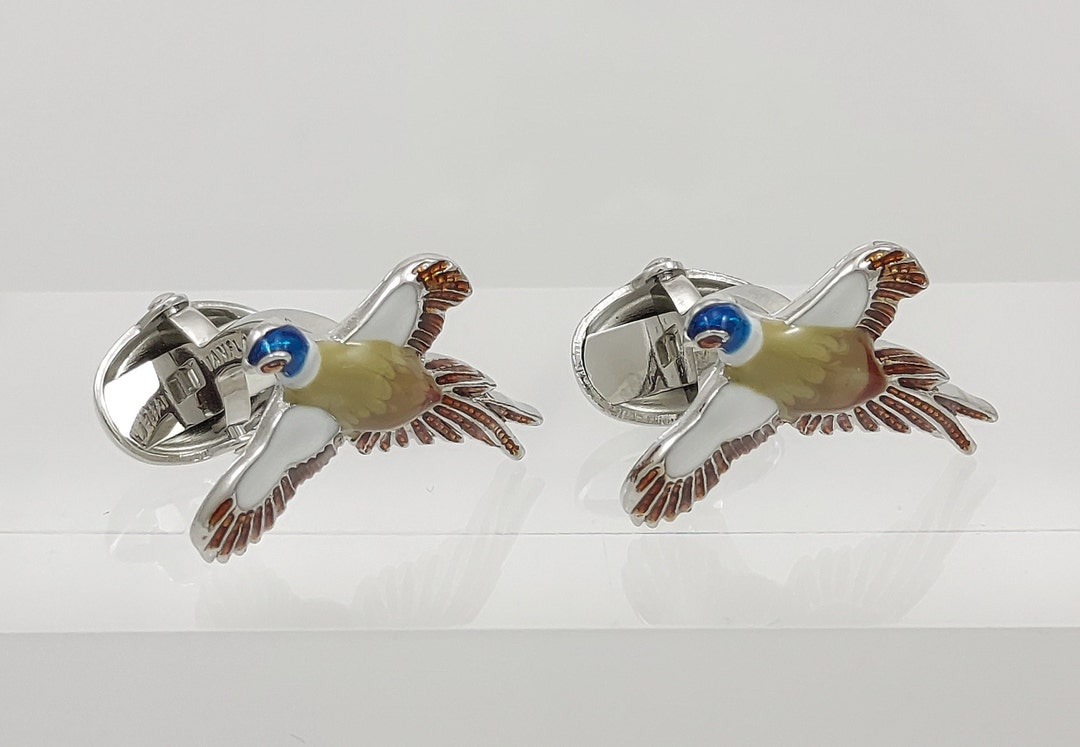 Vintage Hand-painted Pheasant Enamel Cufflinks - Unique Game Bird ...