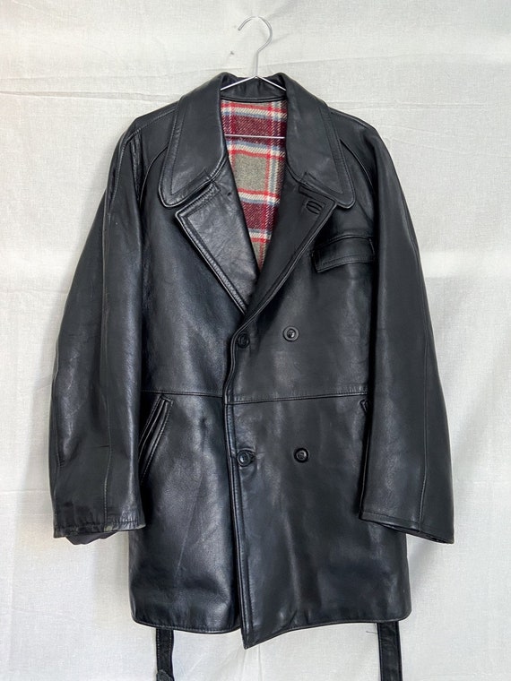 1960s French Fireman Black Leather Jacket, Size L/XL - Gem