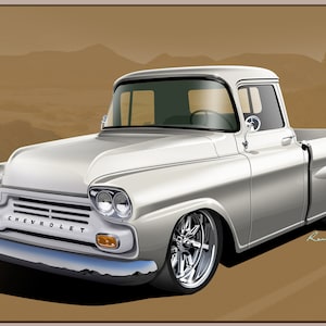 1958 Chevy Apache Pick-up Fleet Side Truck Print Original Drawing - Etsy