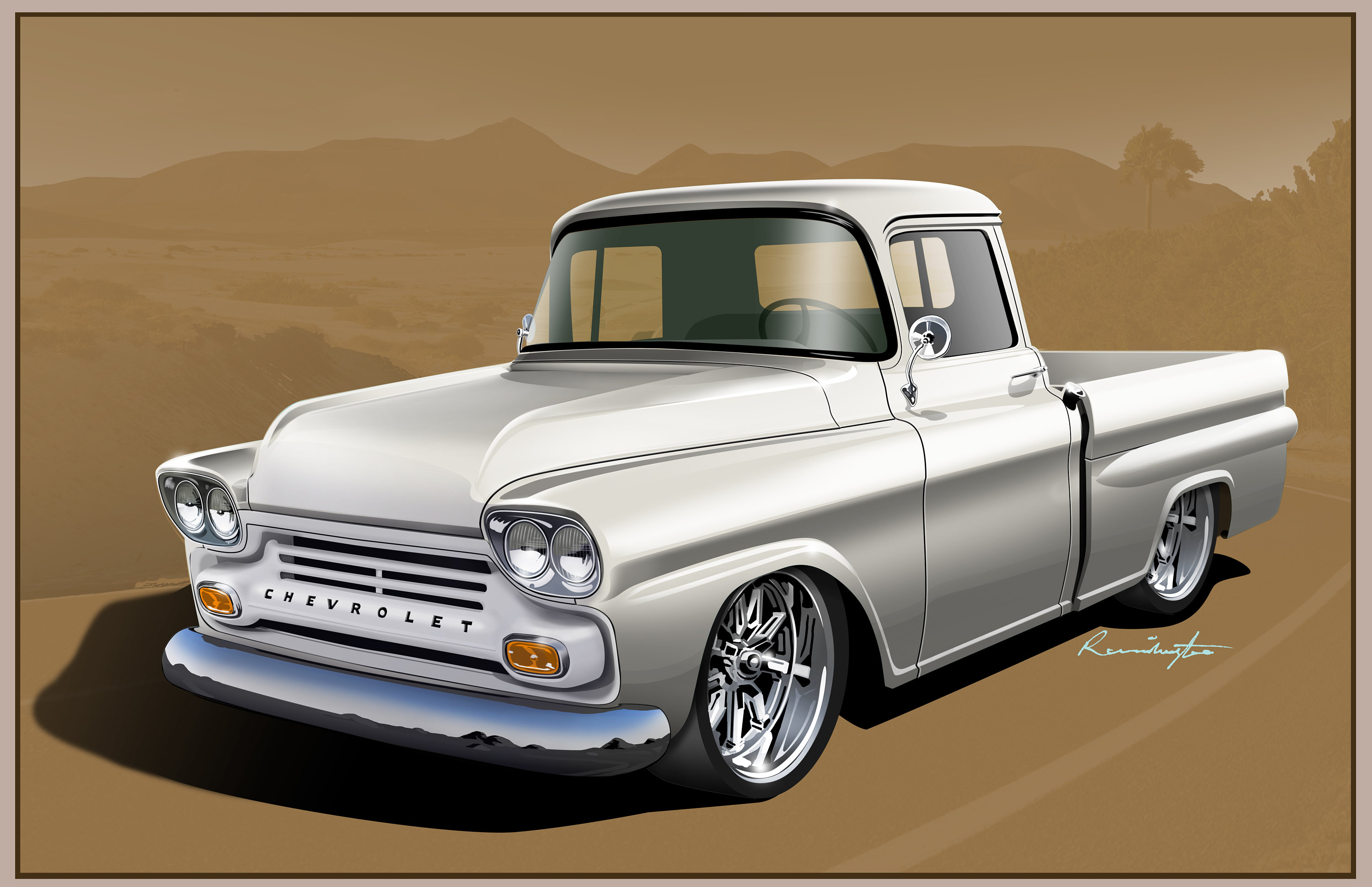 1958 Chevy Apache Pick-up Fleet Side Truck Print Original Drawing - Etsy