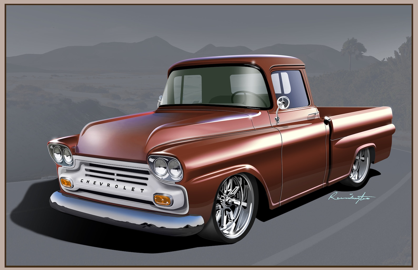 1958 Chevy Apache Pick-up Fleet Side Truck Print Original Drawing - Etsy