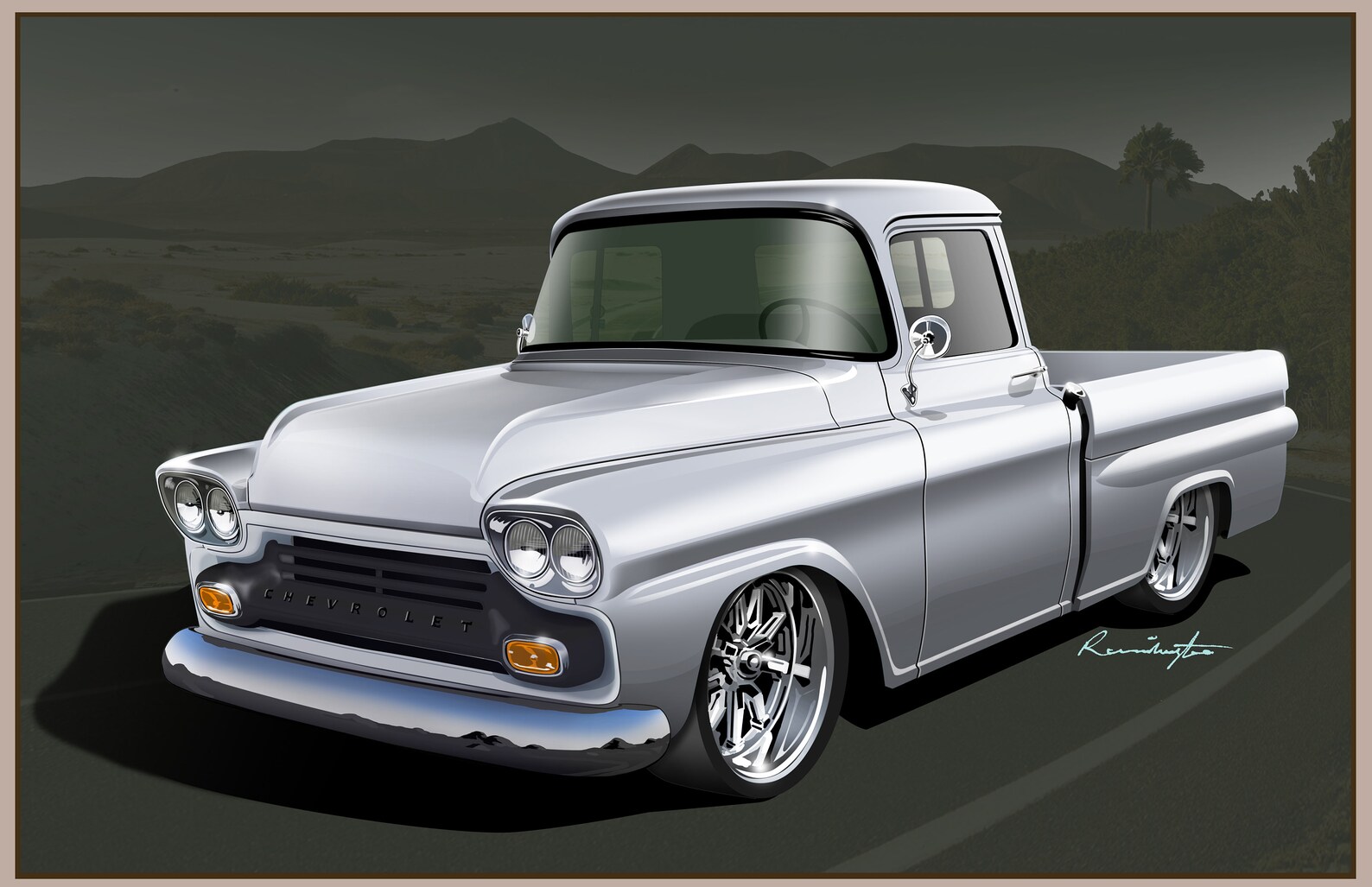 1958 Chevy Apache Pick-up Fleet Side Truck Print Original Drawing - Etsy