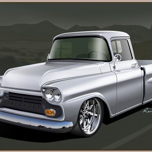 1958 Chevy Apache Pick-up Fleet Side Truck Print Original Drawing - Etsy