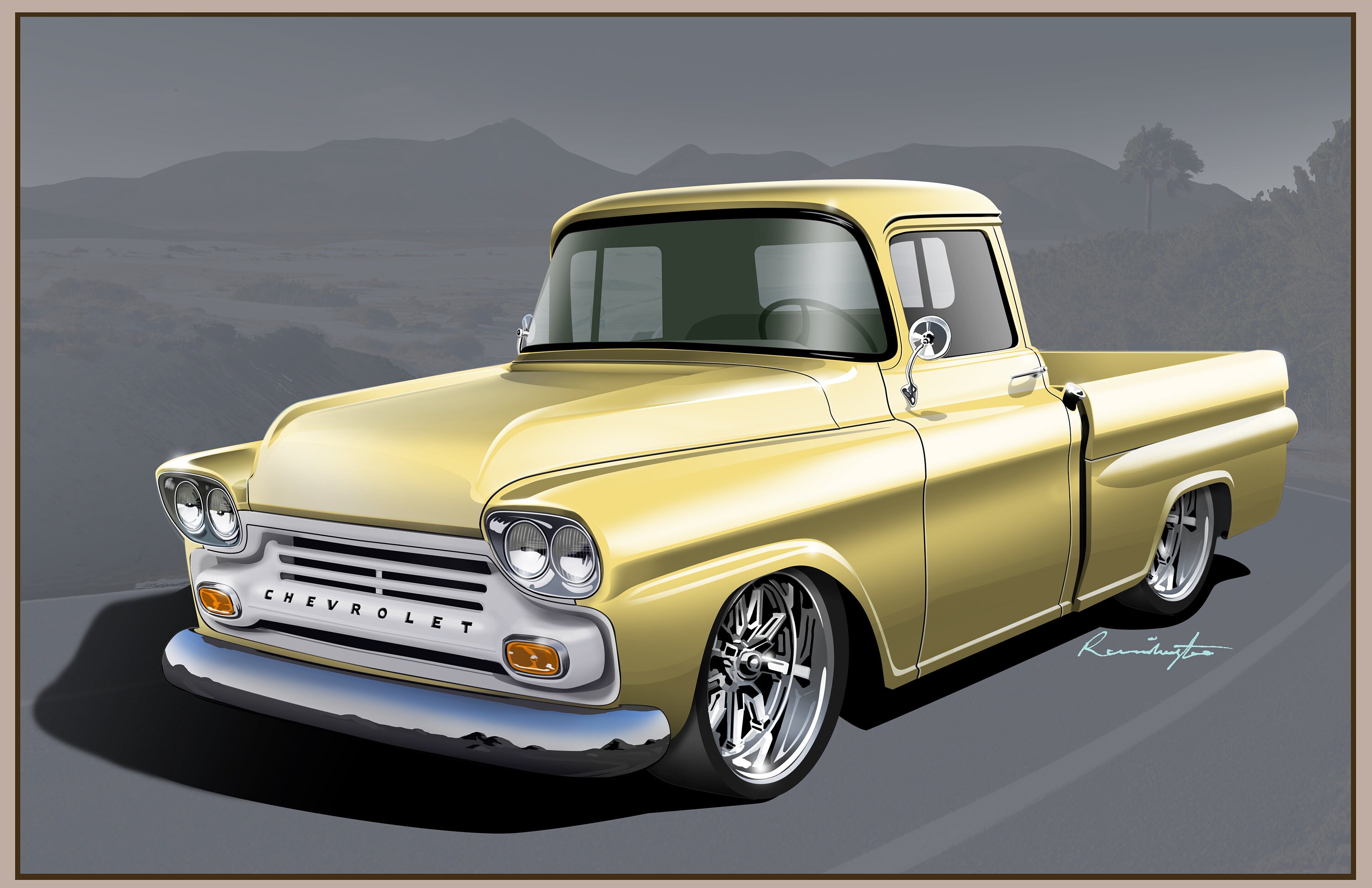 1958 Chevy Apache Pick-up Fleet Side Truck Print Original Drawing - Etsy