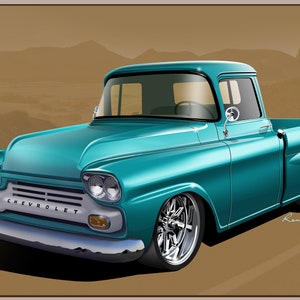 1958 Chevy Apache Pick-up Fleet Side Truck Print Original Drawing - Etsy