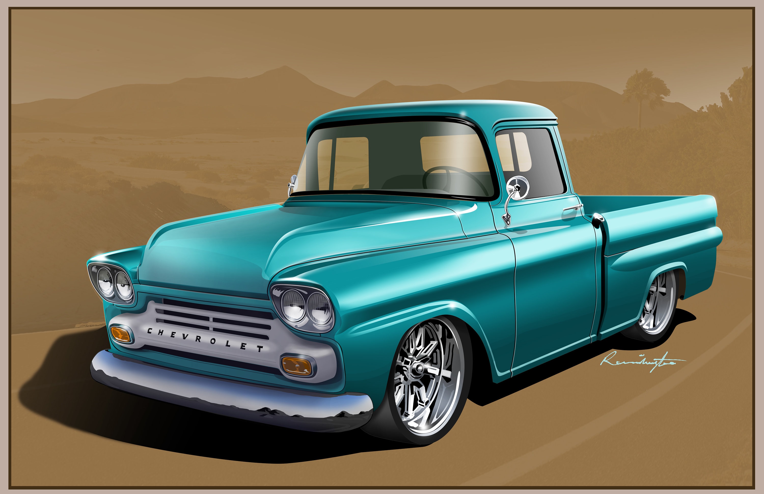 1958 Chevy Apache Pick-up Fleet Side Truck Print Original Drawing - Etsy