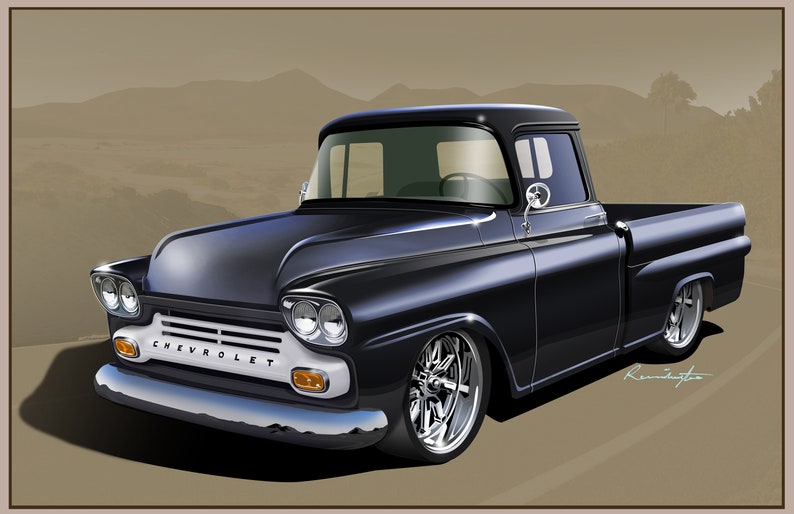 1958 Chevy Apache Pick-up Fleet Side Truck Print Original Drawing - Etsy