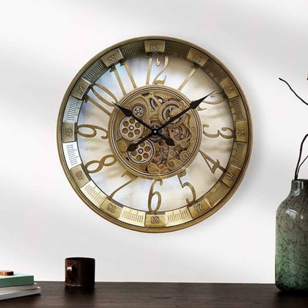 Satin Brass Cog Wheel Clock Industrial Style Large 55 X 9 X 55 Cm - Etsy