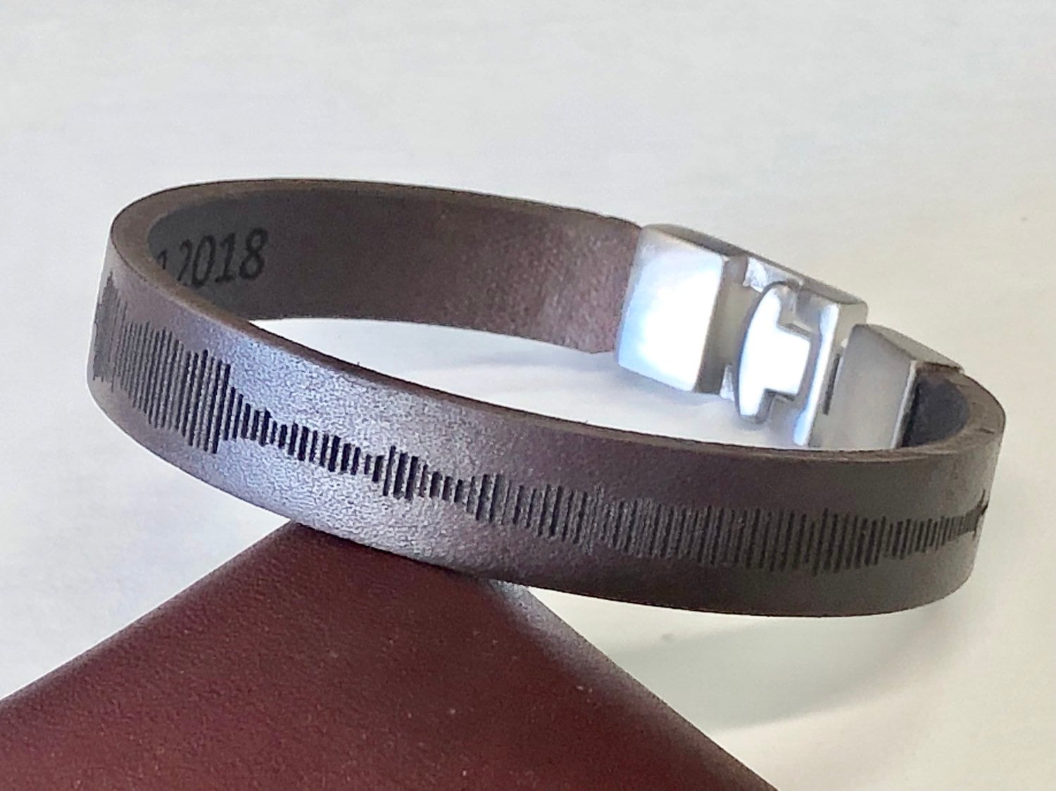 Double-sided Engraved Sound Wave Leather Bracelet Men Leather - Etsy
