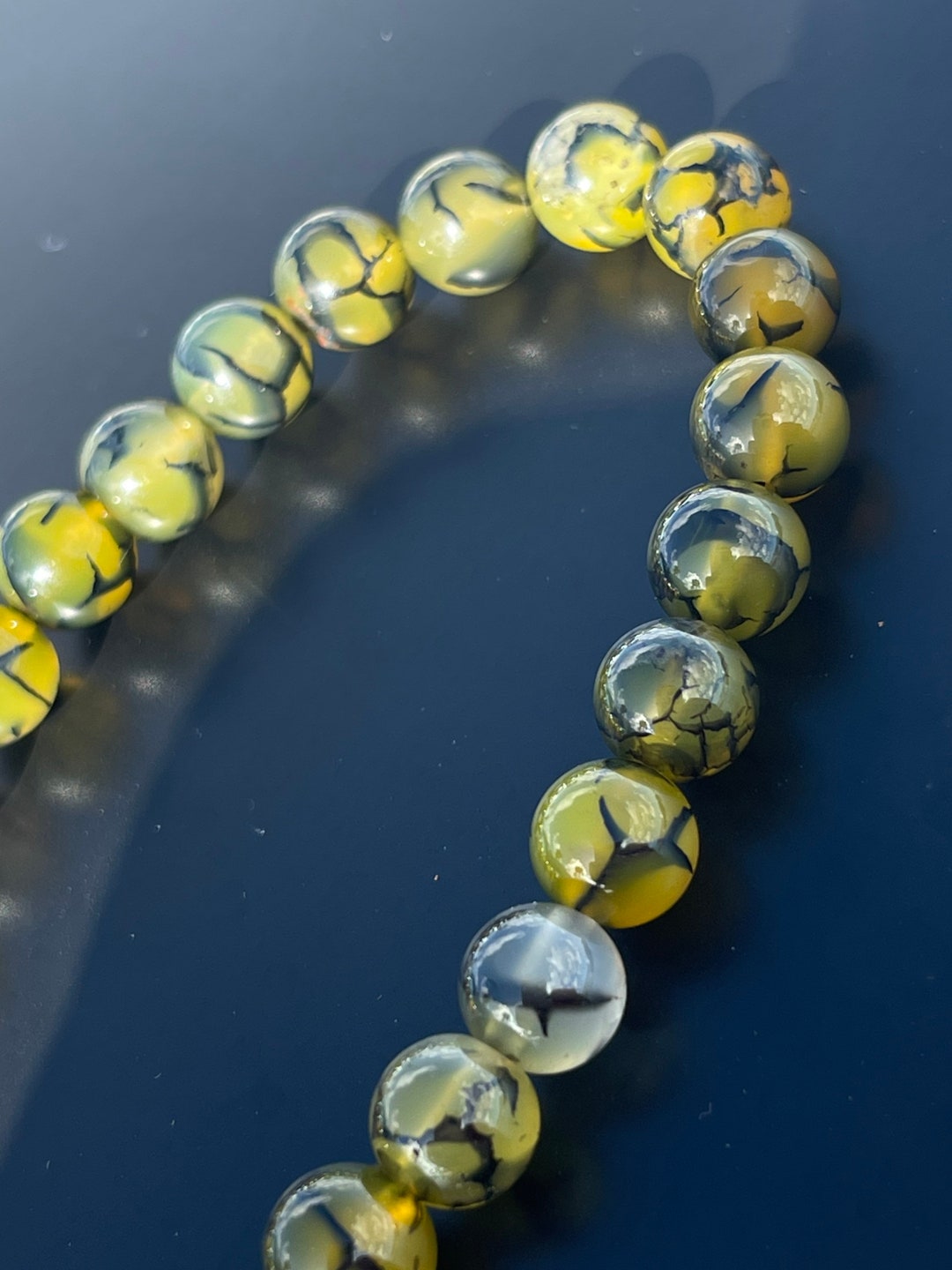 Yellow Green Dragon Blood Quartz Man Bracelet 8 Mm - Etsy