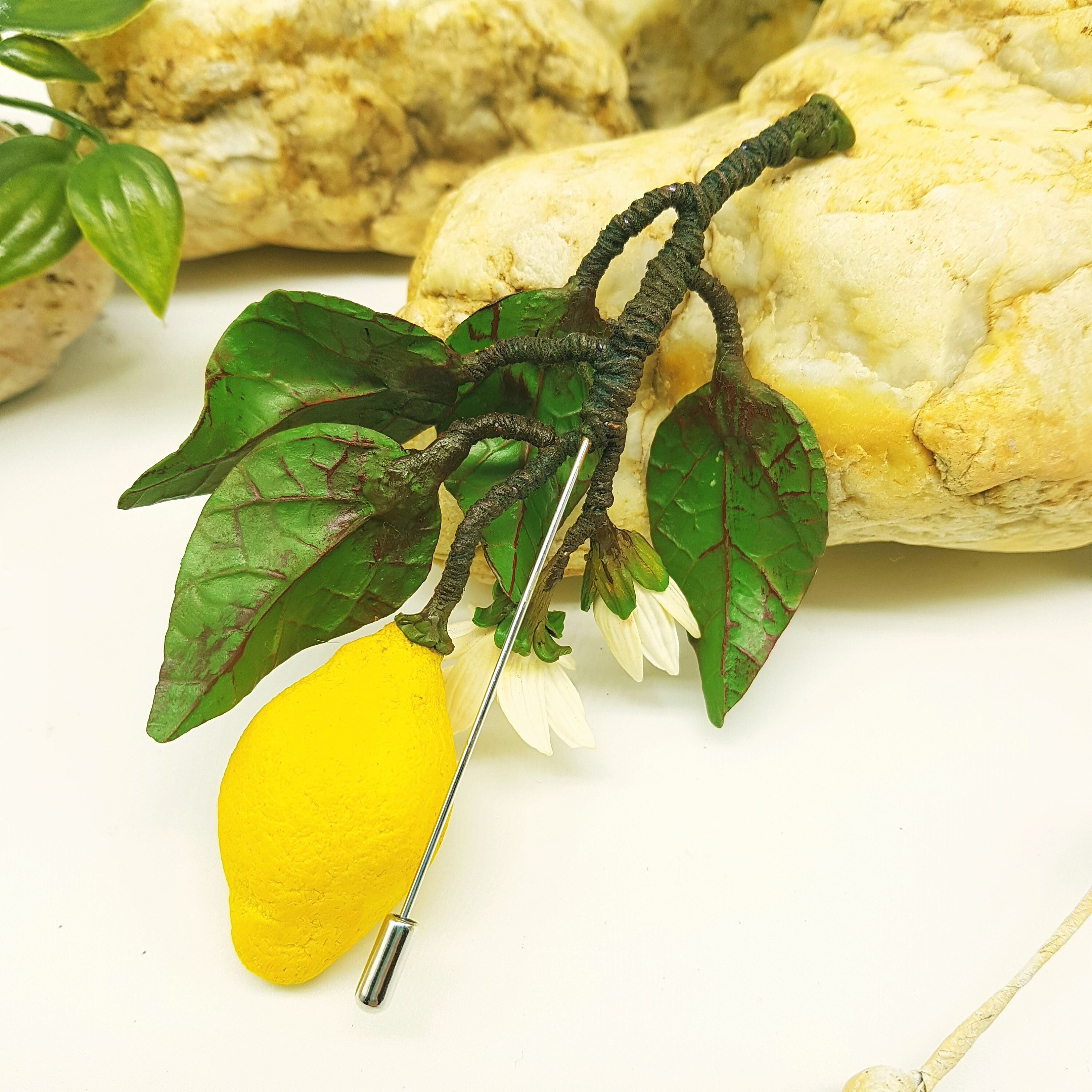 Brooch Lemon Brooch Lemon Jewelry Lemon Brooch Pin Botanic Brooch ...