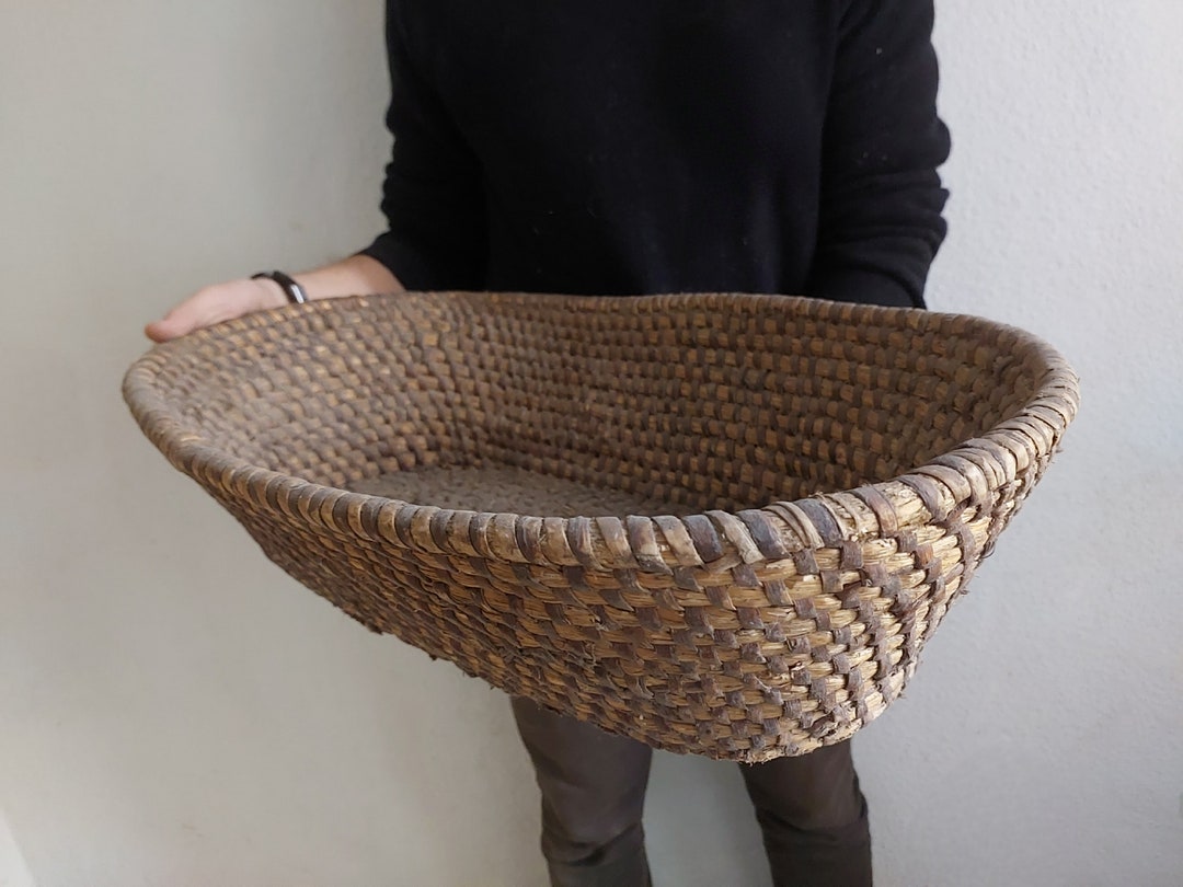 Old Big Antique Grass Rye Basket. Vintage Big Grain Storage. Primitive ...