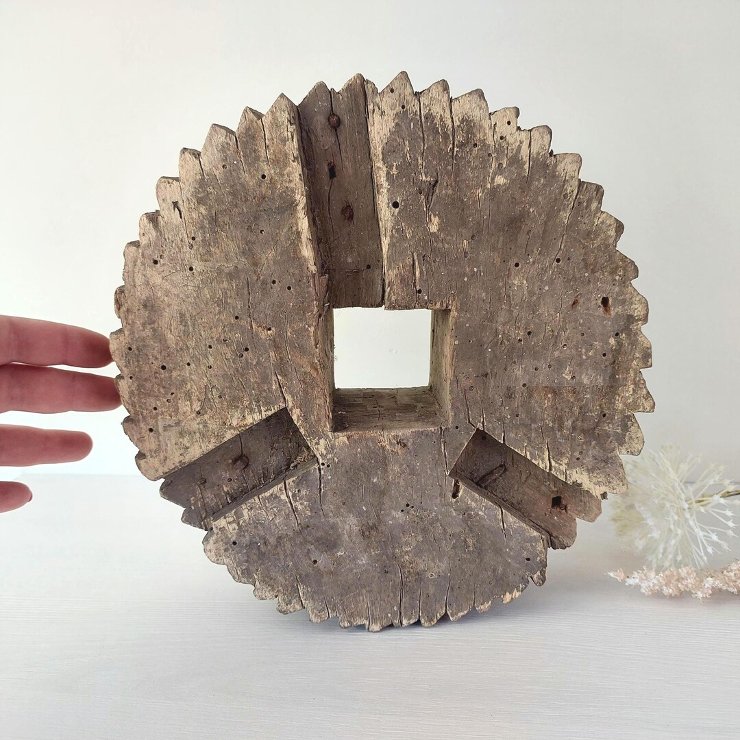Antique Wooden Gear Wheel From Weaving Workbench. Vintage Hand-carved ...