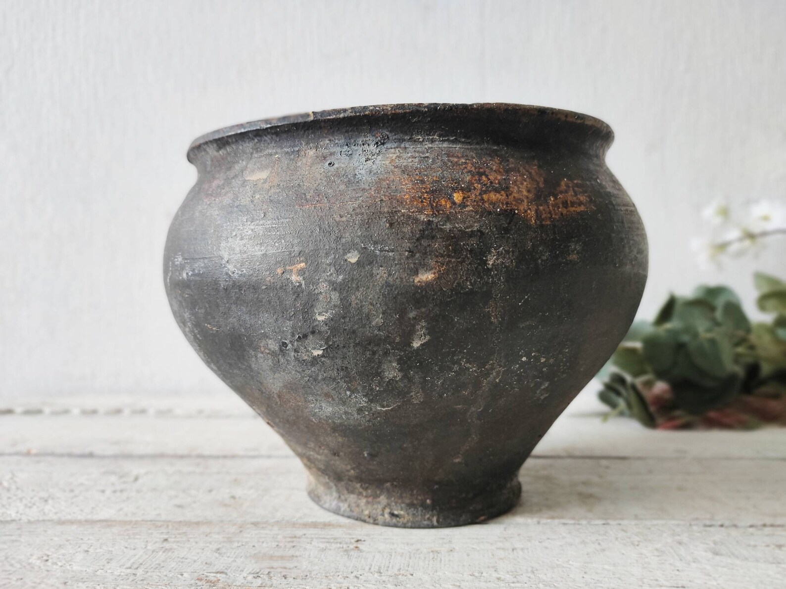Old Clay Pot. Wabi Sabi Black Pottery. Farm House Rustic Decor - Etsy