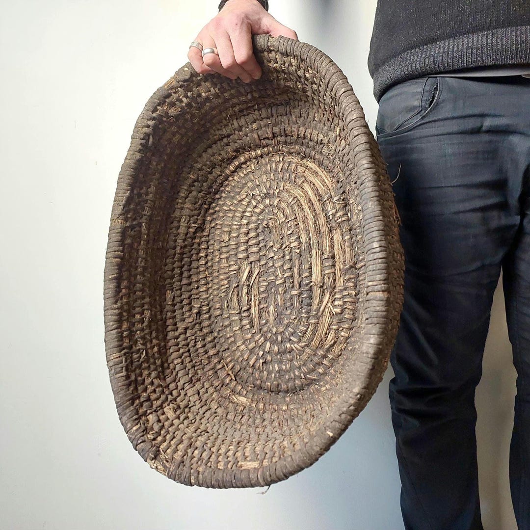 Old Antique Grass Rye Basket. Vintage Grain Storage. Primitive ...