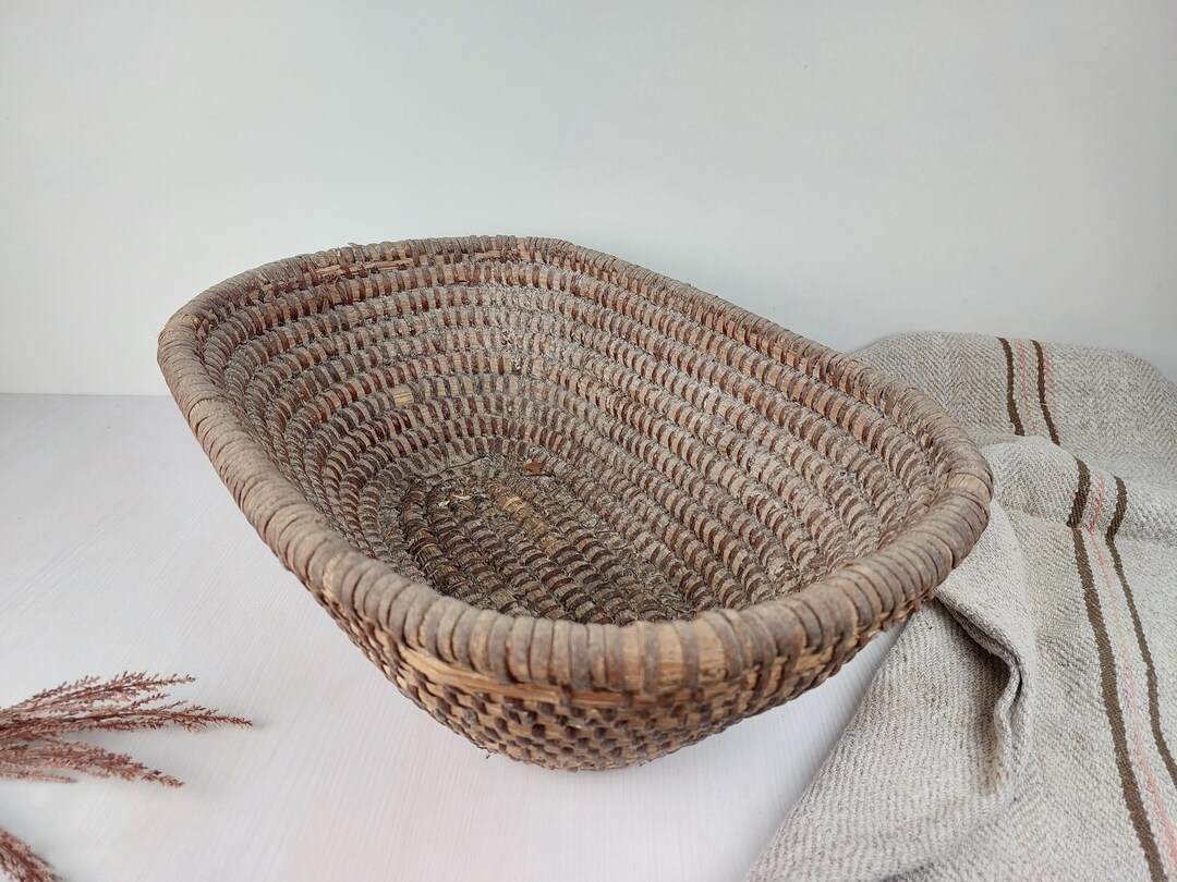 Old Antique Grass Rye Basket. Vintage Big Grain Storage. Primitive ...