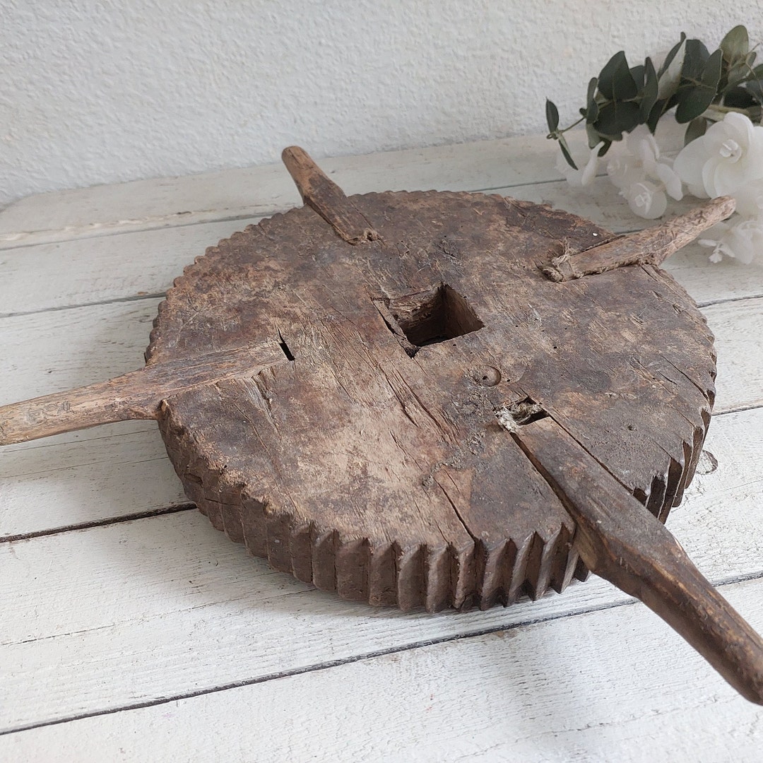 Antique Wooden Gear Wheel From Weaving Workbench. Vintage Hand-carved ...