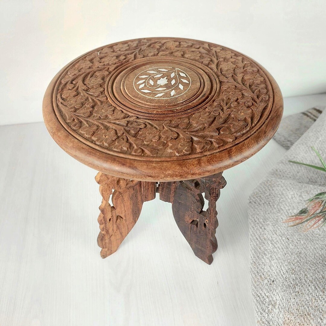 Vintage Handcrafted Wooden Folding Stand – Intricately Carved Vintage ...