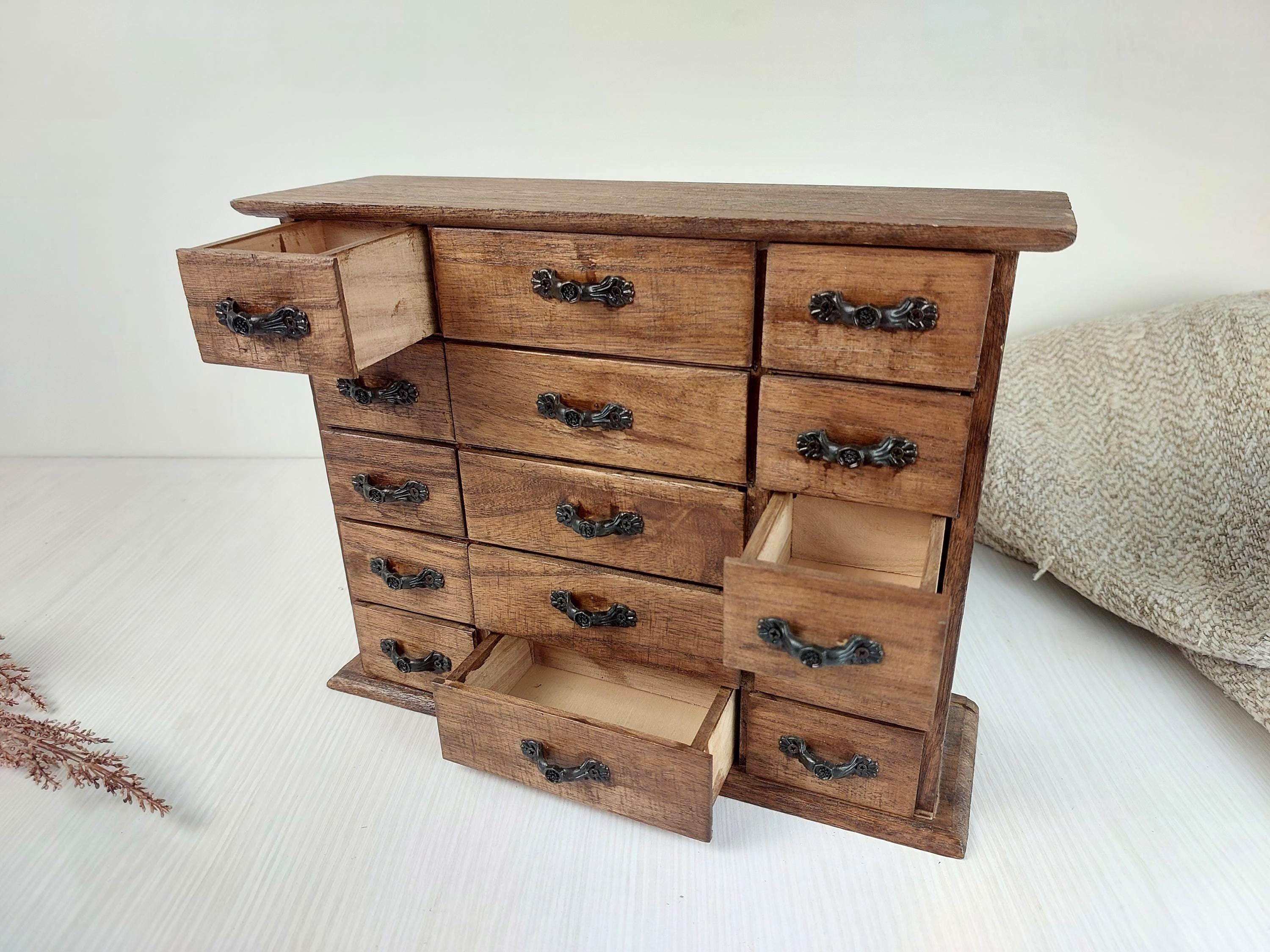 Vintage Wooden Tabletop Jewelry Chest Many Drawers Organizer - Etsy