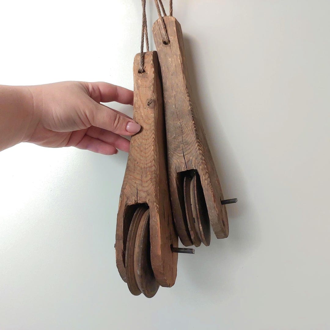 WOODEN PULLEY Set of Two Carved Pulleys From an Old Loom Unique ...