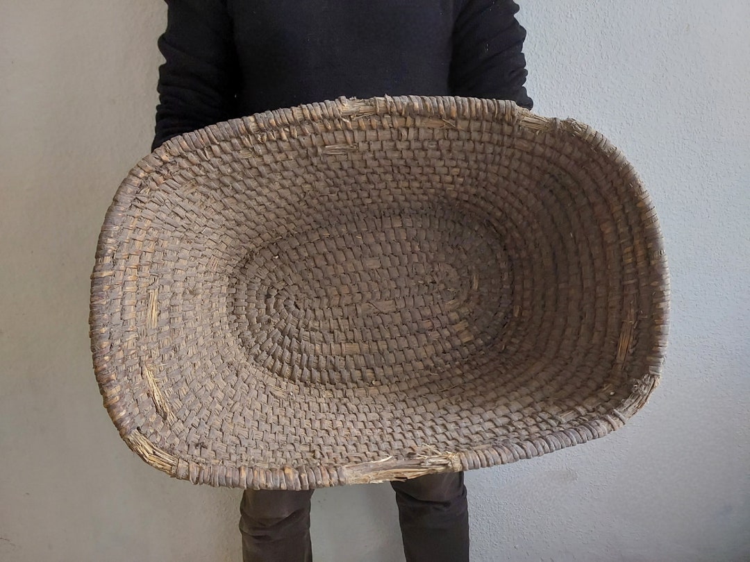 Old Big Antique Grass Rye Basket. Vintage Big Grain Storage. Primitive ...