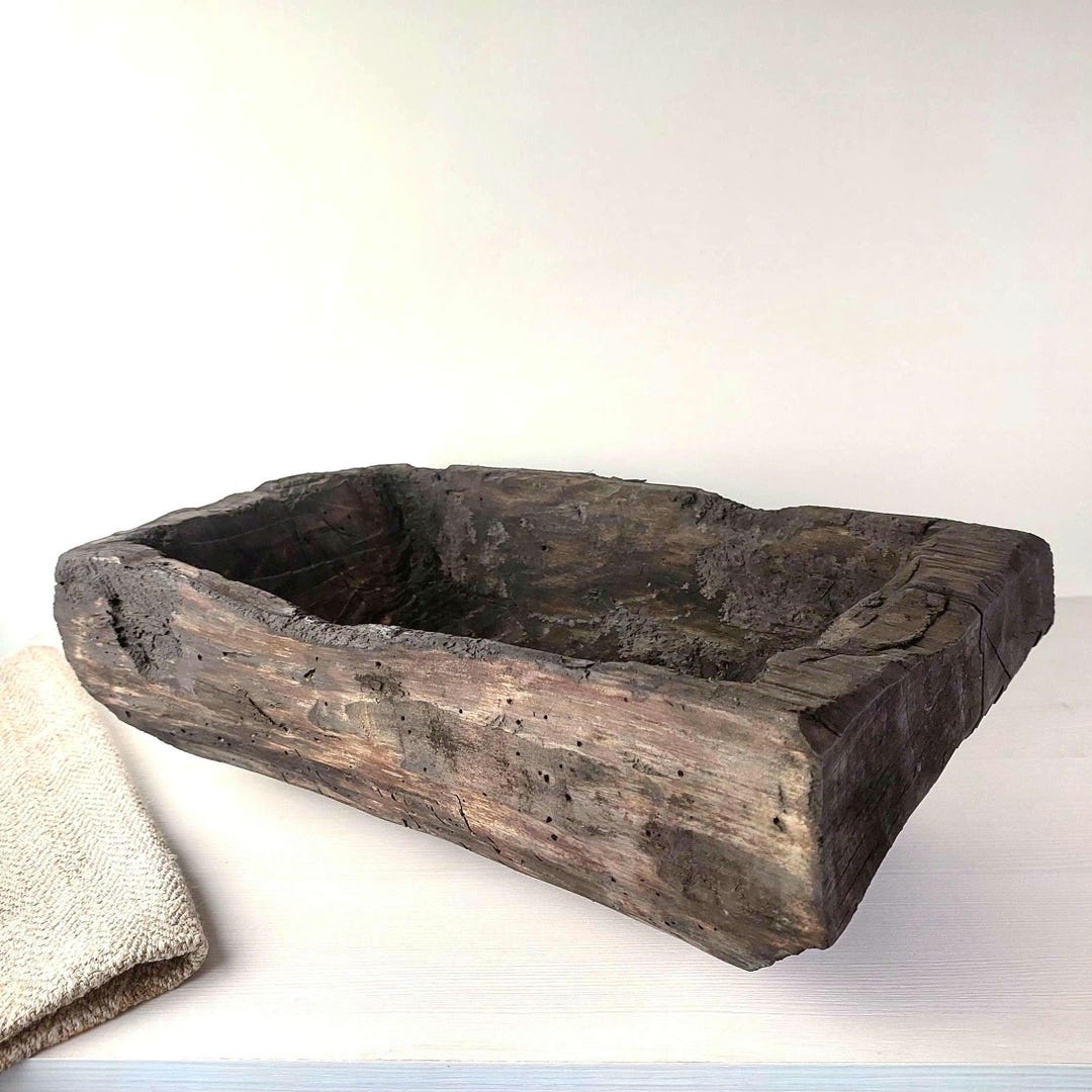 Vintage Hand Carved Wooden Trough. Old Primitive Farmhouse Bread Bowl ...