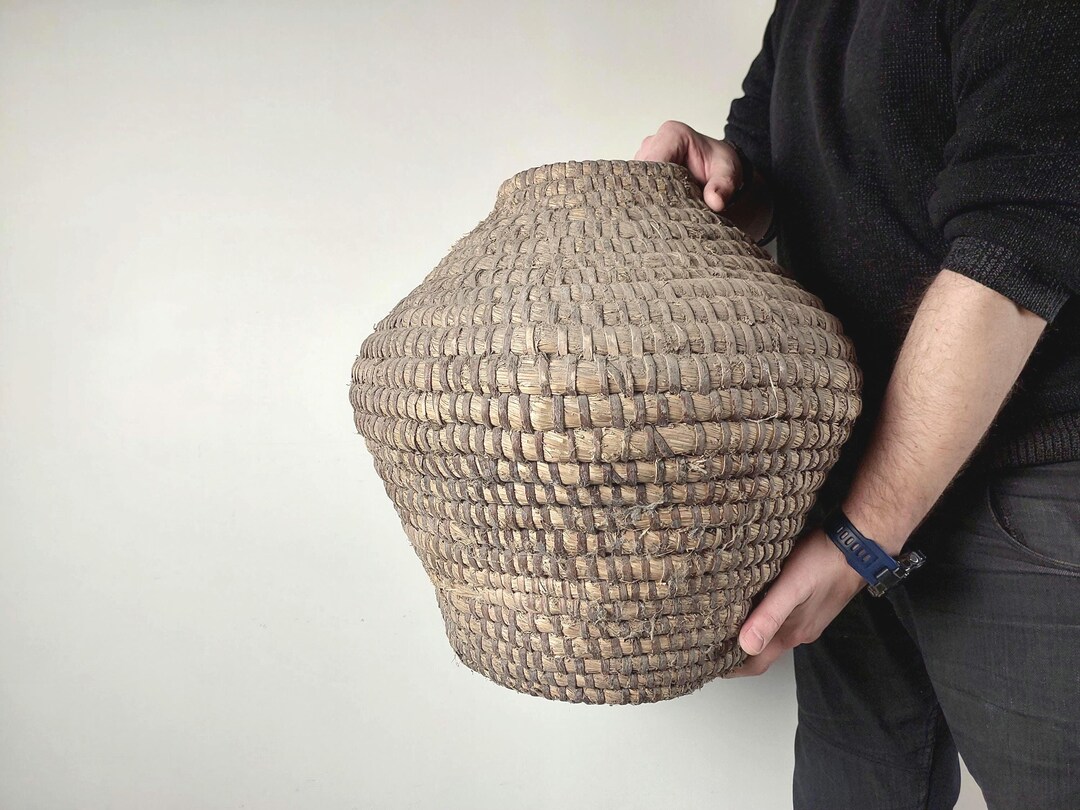 Old Antique Grass Rye Basket. Vintage Big Grain Storage. Primitive ...